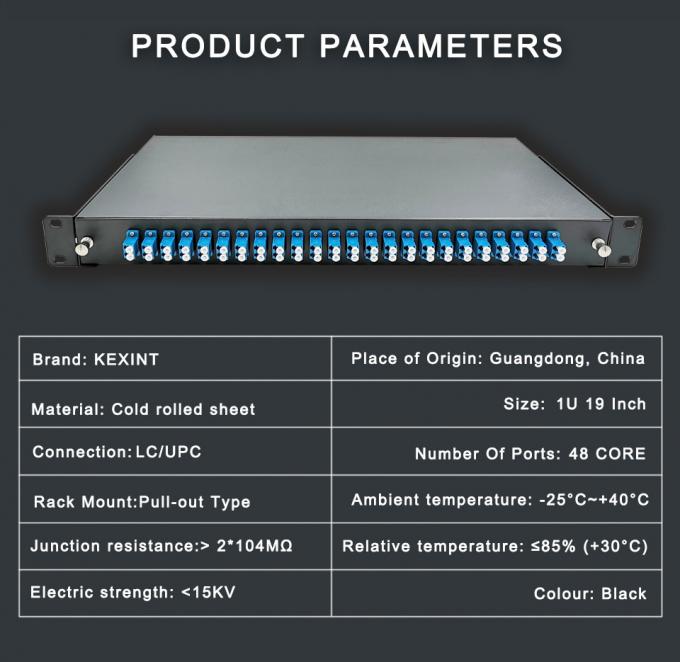 1U 19" LC UPC 48 Cores ODF Rack Fiber Patch Panel Frame Drawer Type